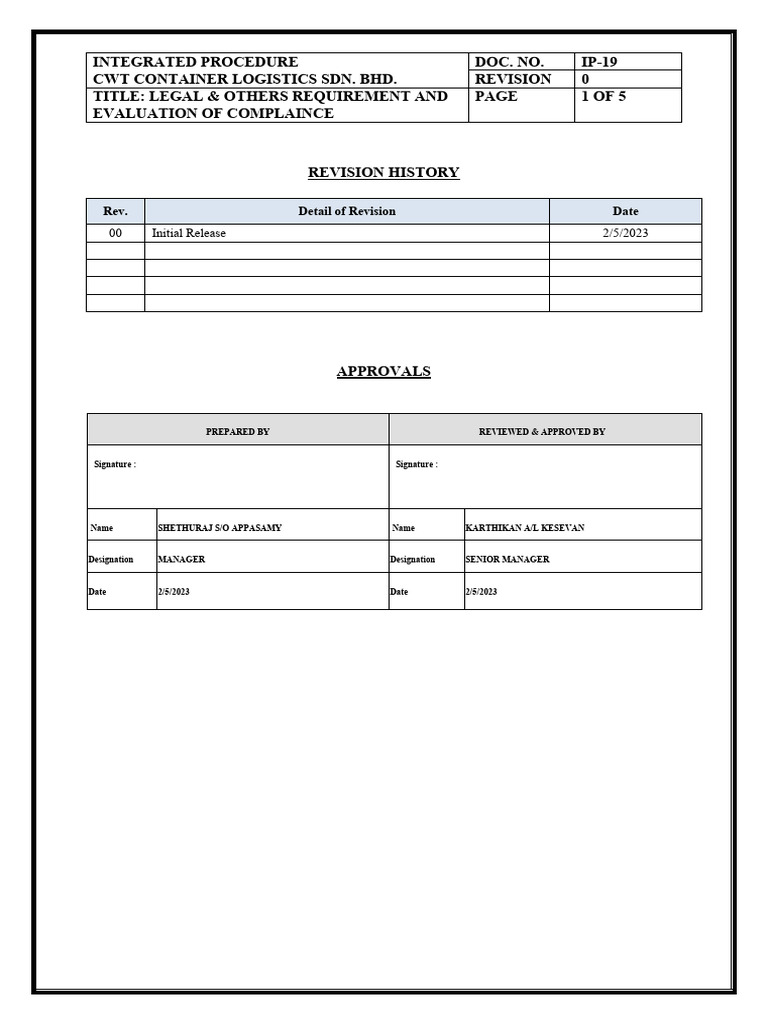 Ip-19 - Legal & Others Requirement and Evaluation of Compliance | PDF ...