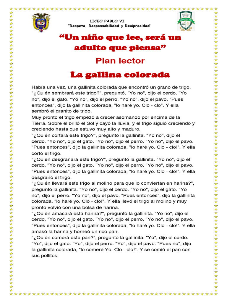 La Gallina Colorada: "Un Niño Que Lee, Será Un Adulto Que Piensa" | PDF