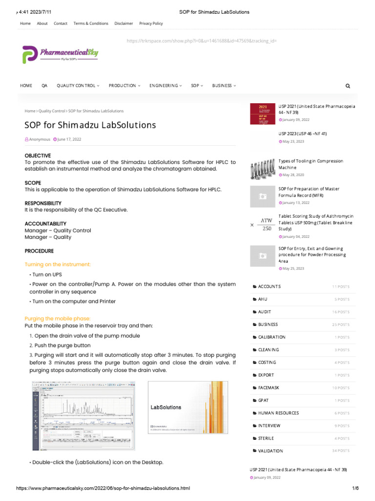 SOP For HPLC Shimadzu LabSolutions | PDF | High Performance Liquid ...