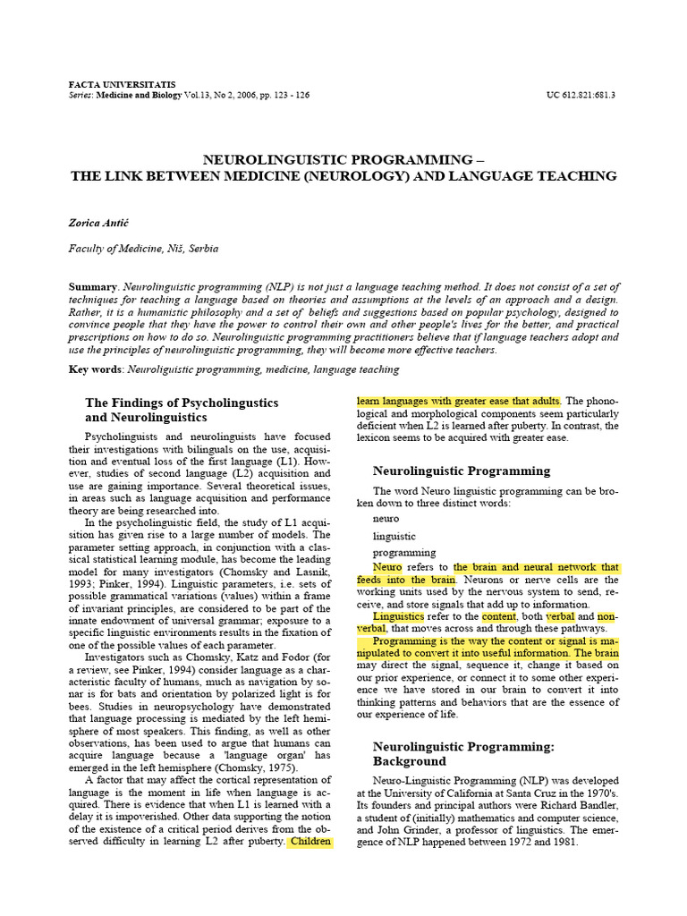 The Link Between Neurology and Language Teaching | PDF | Neuro ...