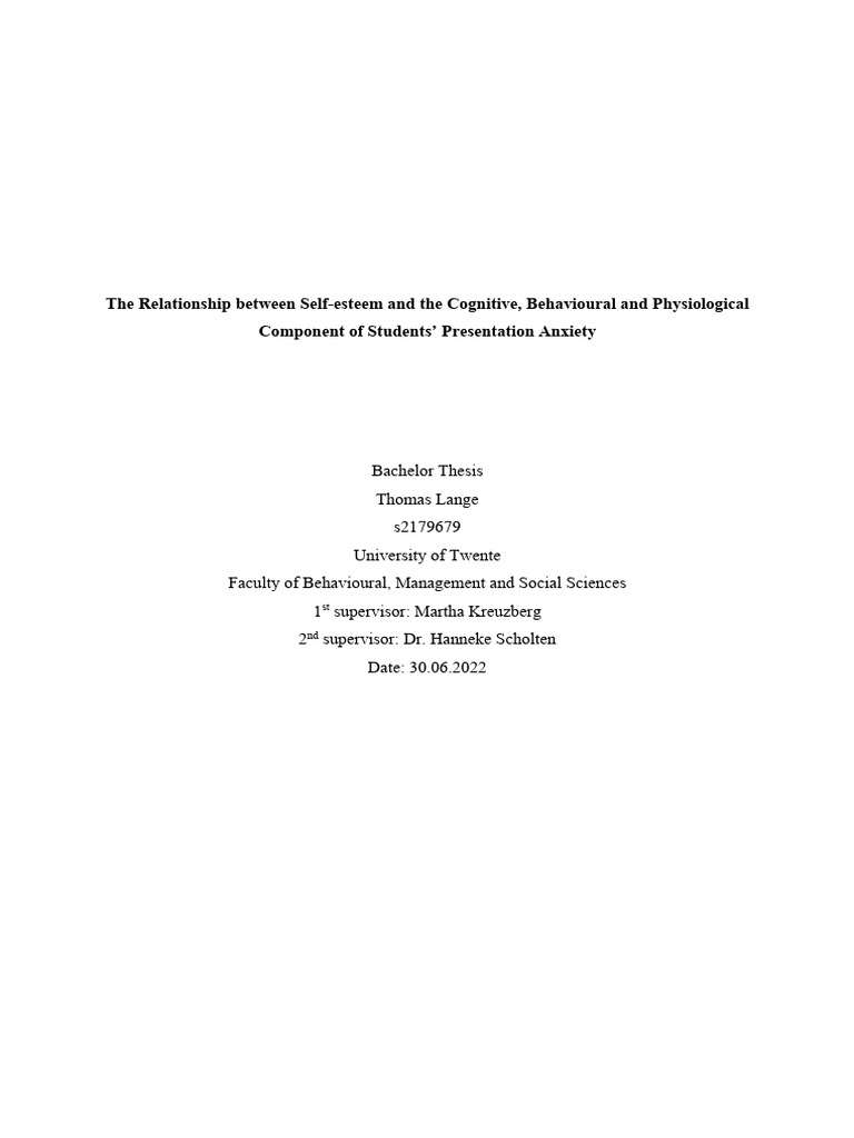 Thesis Example | PDF | Self Esteem | Anxiety
