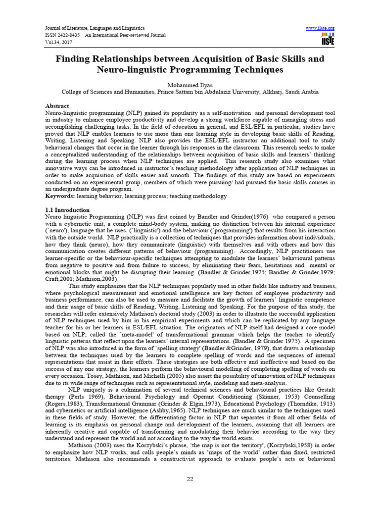 Finding Relationships Between Acquisition of Basic Skills and | PDF | Neuro Linguistic ...