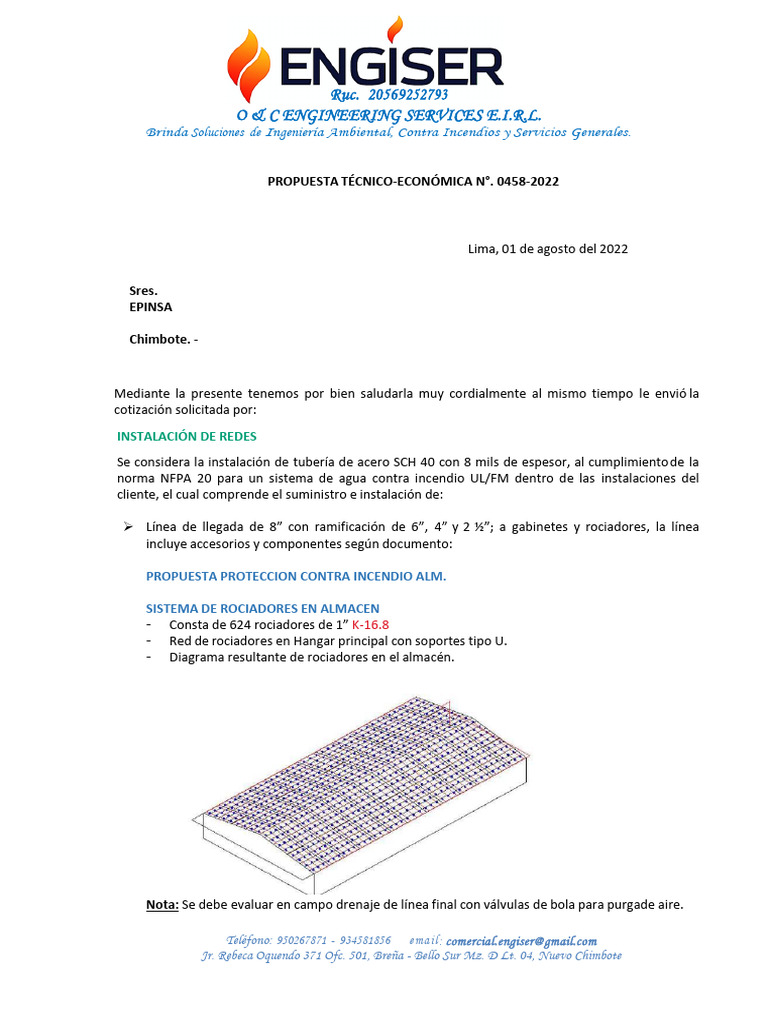 Carta Cotizacion Redes de Aci y Rociadores - Epinsa-1 | PDF ...