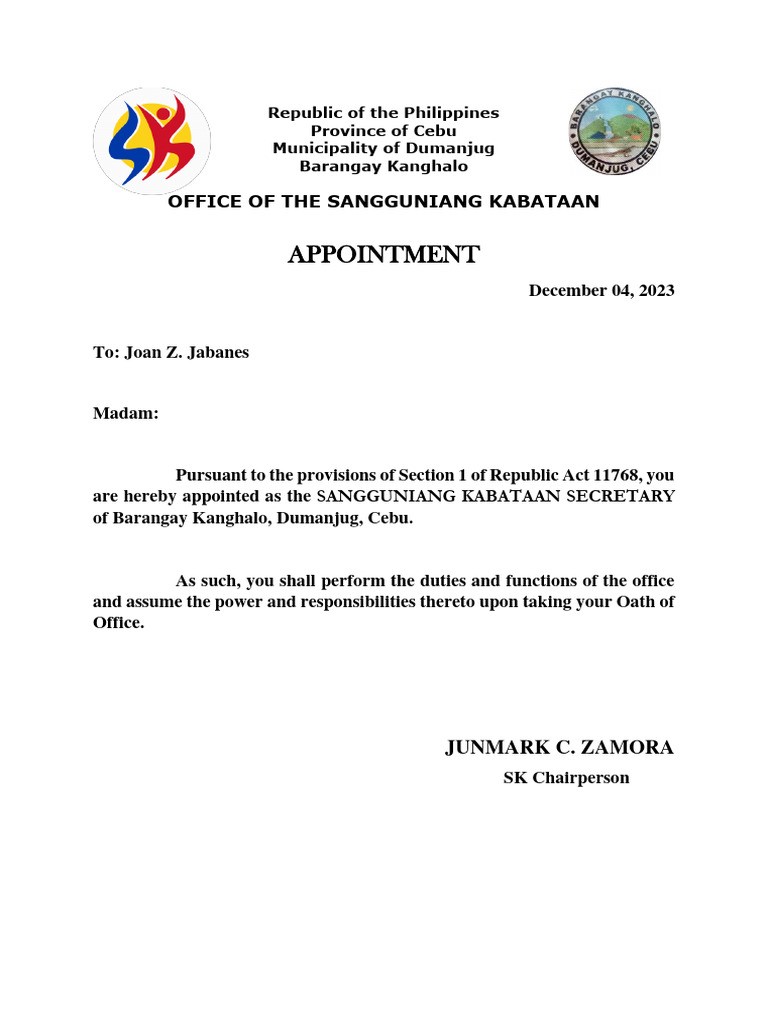 Appointment-LETTER Secretary - KANGHALO | PDF