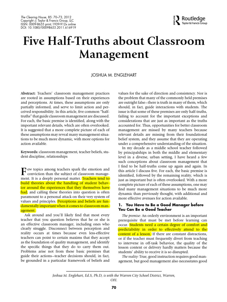 Five Half Truths About Classroom Management | PDF | Teachers ...