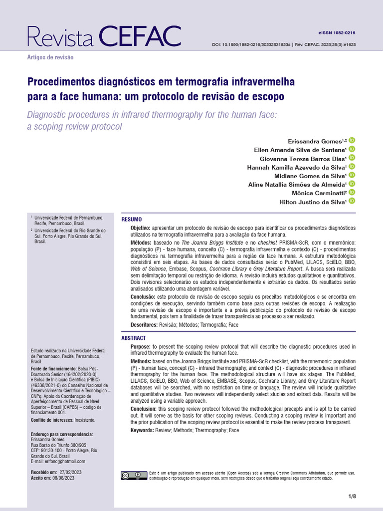 Procedimentos Diagnósticos em Termografia Infravermelha para A Face ...