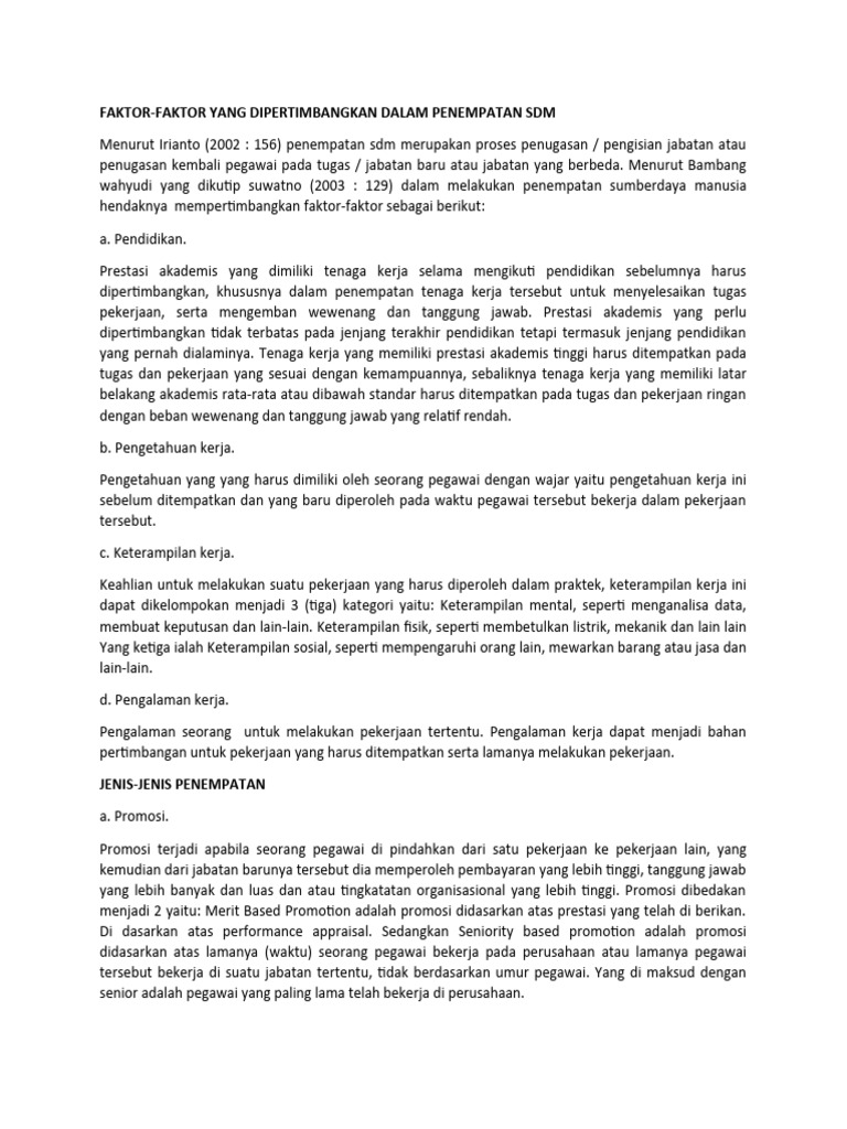 Faktor Penempatan Pegawai SDM | PDF
