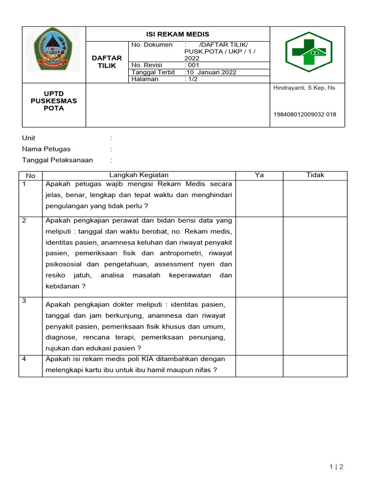 Daftar Tilik Alur Pendaftaran Pasien | PDF | Pengelolaan Keuangan ...