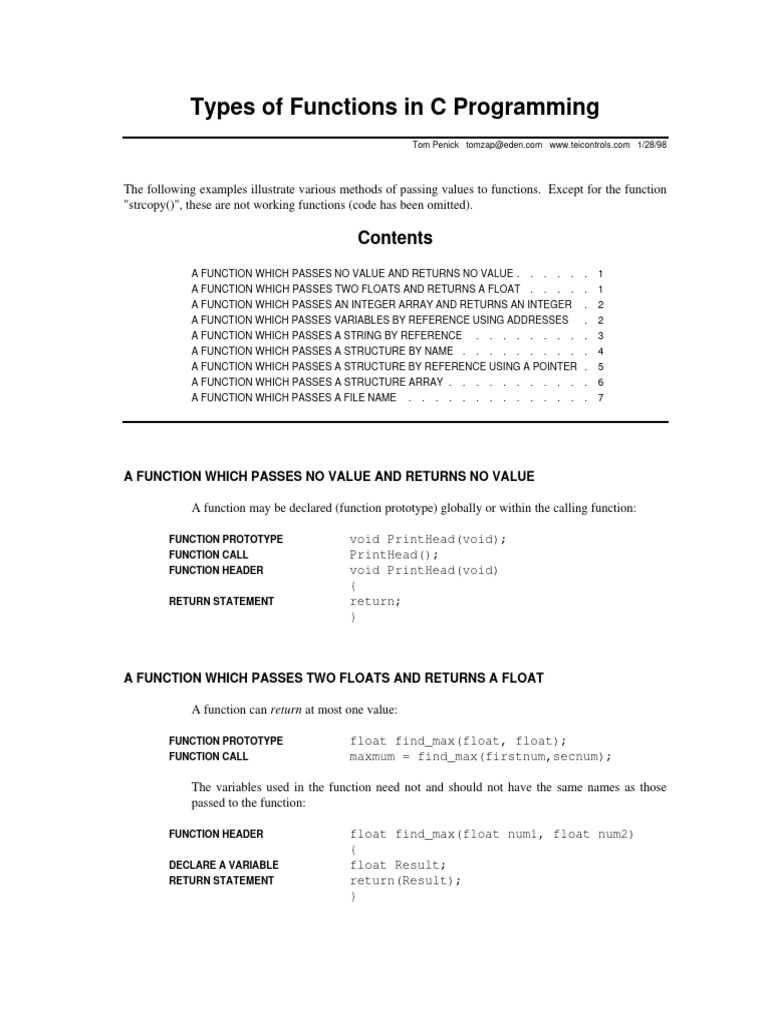 Types of Functions | PDF | Pointer (Computer Programming) | Computer Engineering