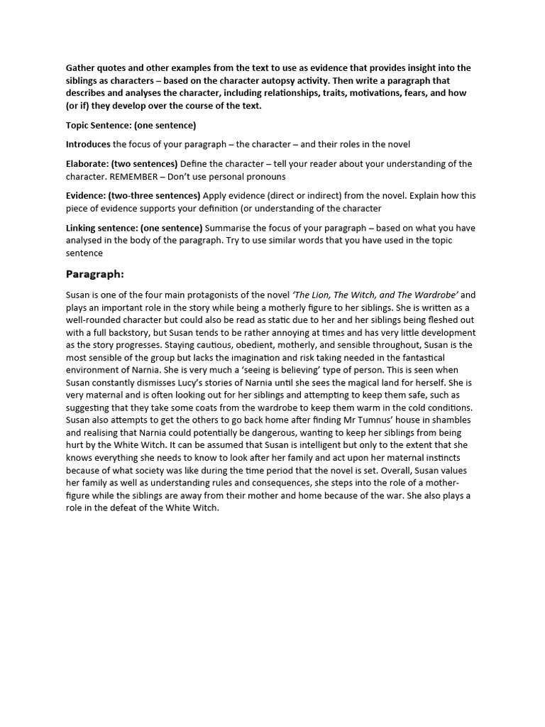 Susan Analysis - The Lion, The Witch and The Wardrobe | PDF | The ...