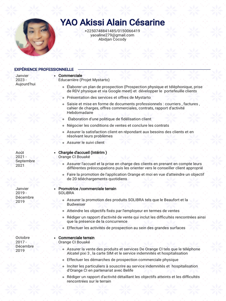 CV - YAO Alain Cesarine | PDF