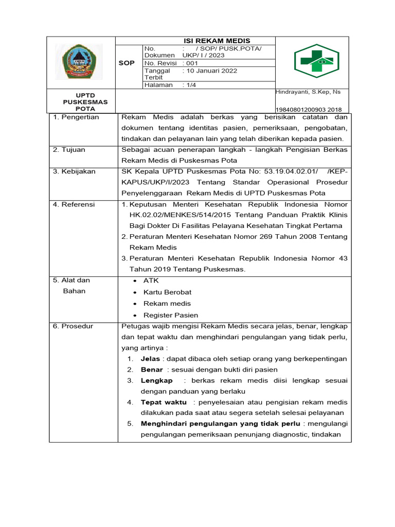 Sop Isi Rekam Medis Belum | PDF | Kesehatan Holistik | Sains & Matematika