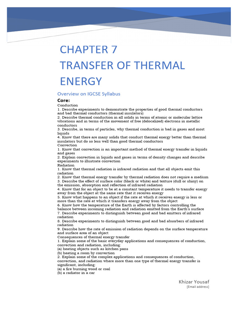 Chapter 7 Transfer of Thermal Energy-1 | PDF | Thermal Conduction ...