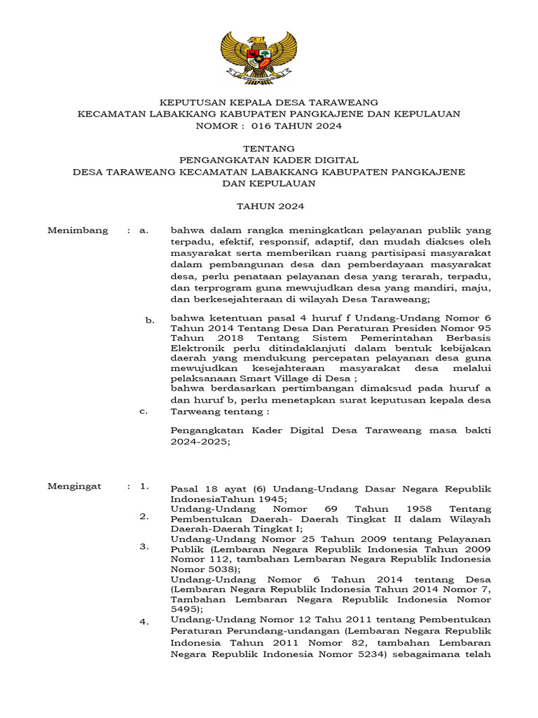 No.16 SK Kader Digital Desa Taraweang | PDF