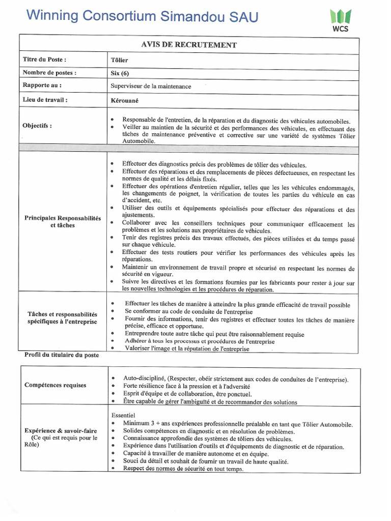 Appel A La Candidature Tôlier | PDF