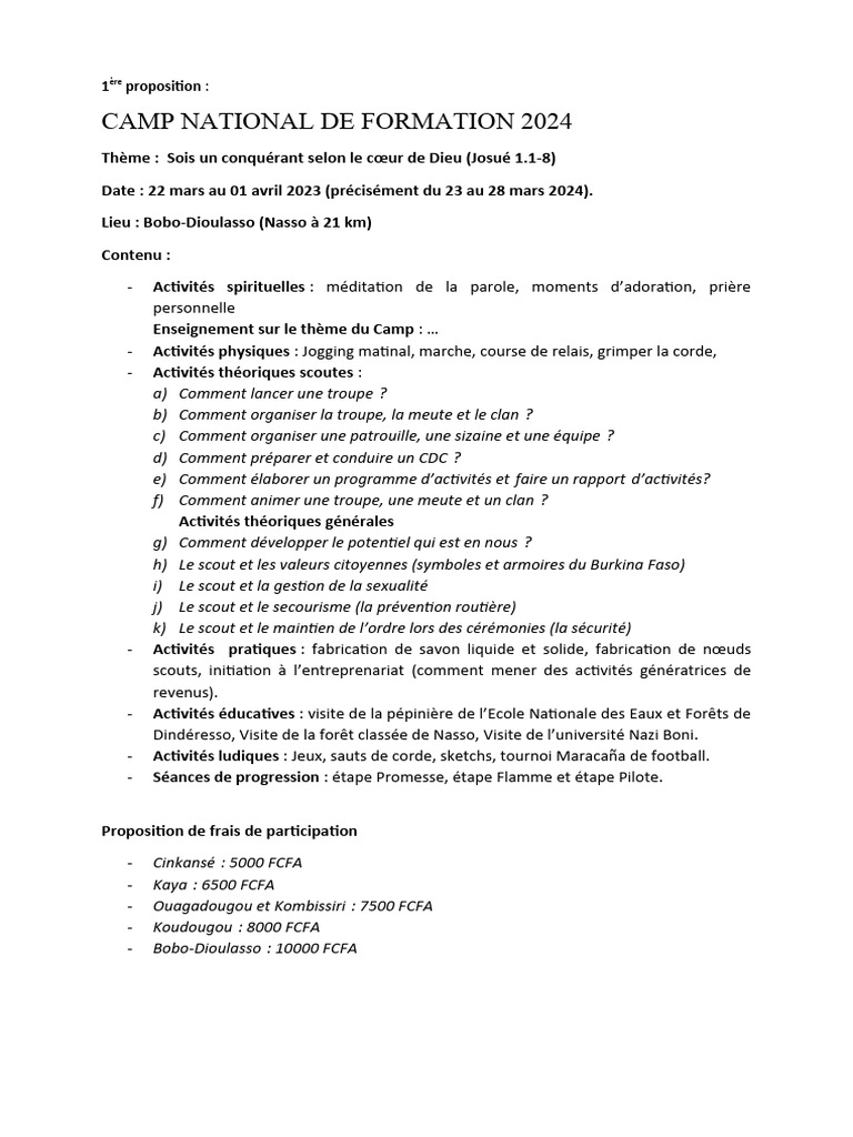 Camp National de Formation Scout 2024 | PDF | Scoutisme