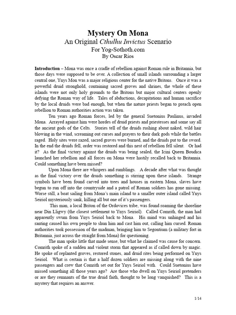 Cthulhu Invictus - Mystery On Mona | PDF | Druid | Roman Britain