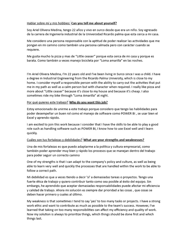 Hablar Sobre Mí y Mis Hobbies | PDF