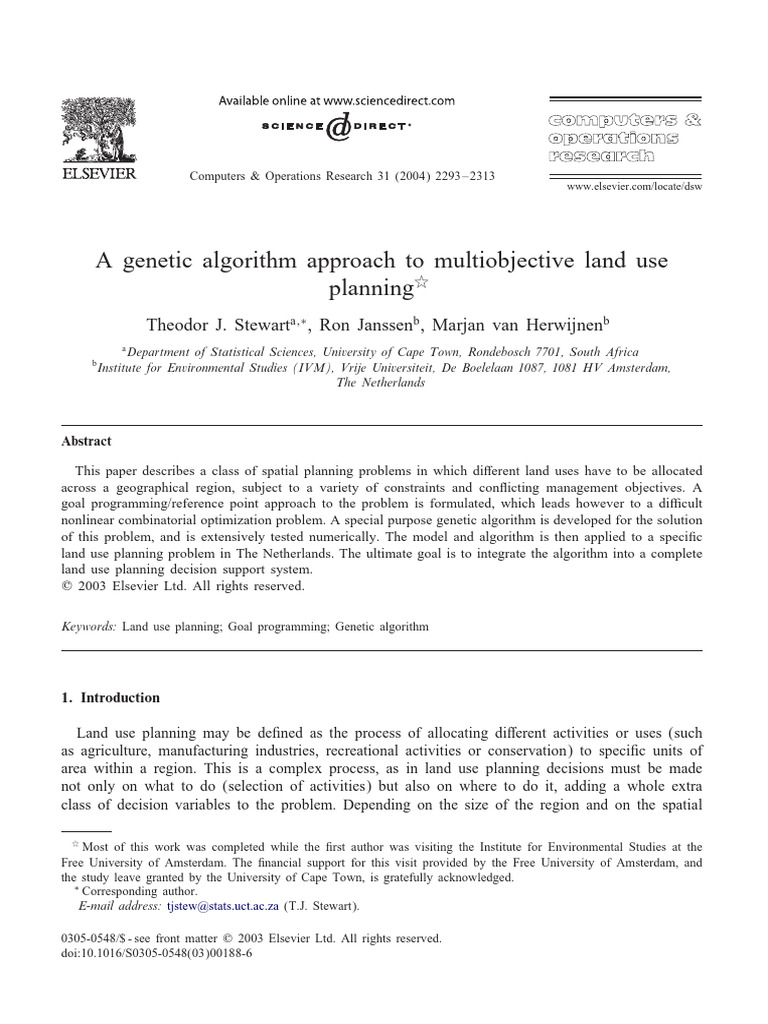 A Genetic Algorithm Approach To Multiobjective Landuse Pdf