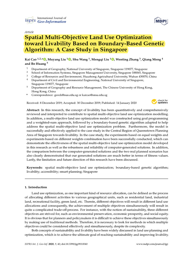Spatial Multi-Objective Land Use Optimization Toward Livability Based On Boundary-Based Genetic ...