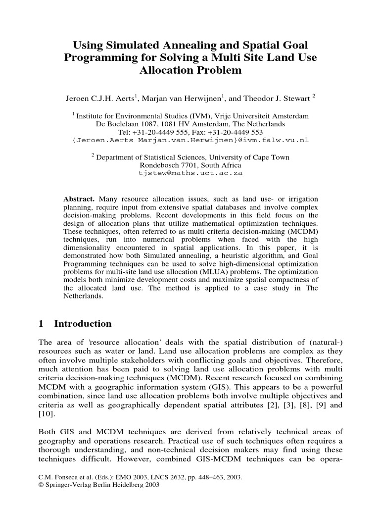 Using Simulated Annealing and Spatial Goal Programming For Solving A Multi Site Land Use ...