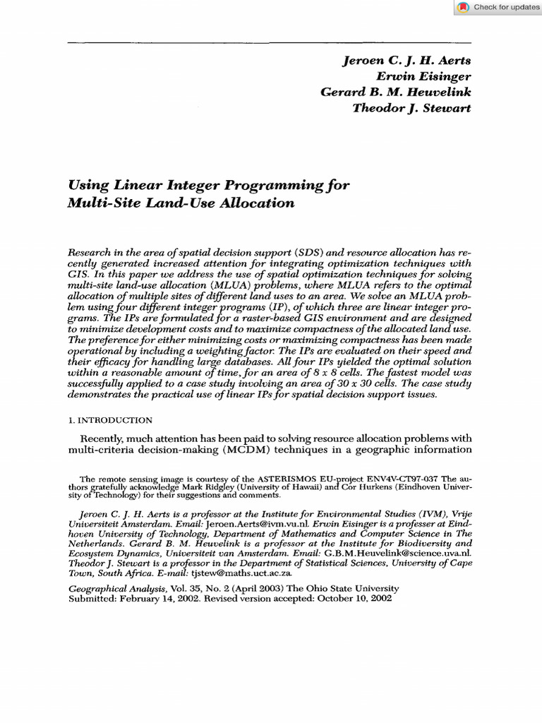 Using Linear Integer Programming For Multi Site Land Use Allocation Pdf Mathematical