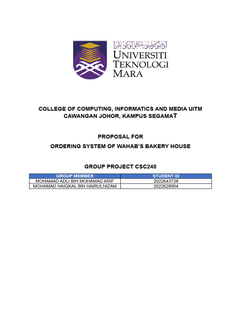 CSC248 Bakery Ordering System Proposal | PDF
