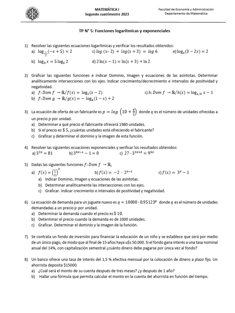 TP N°4 Funciones Logaritmicas y Exponenciales | PDF | Logaritmo | Interés
