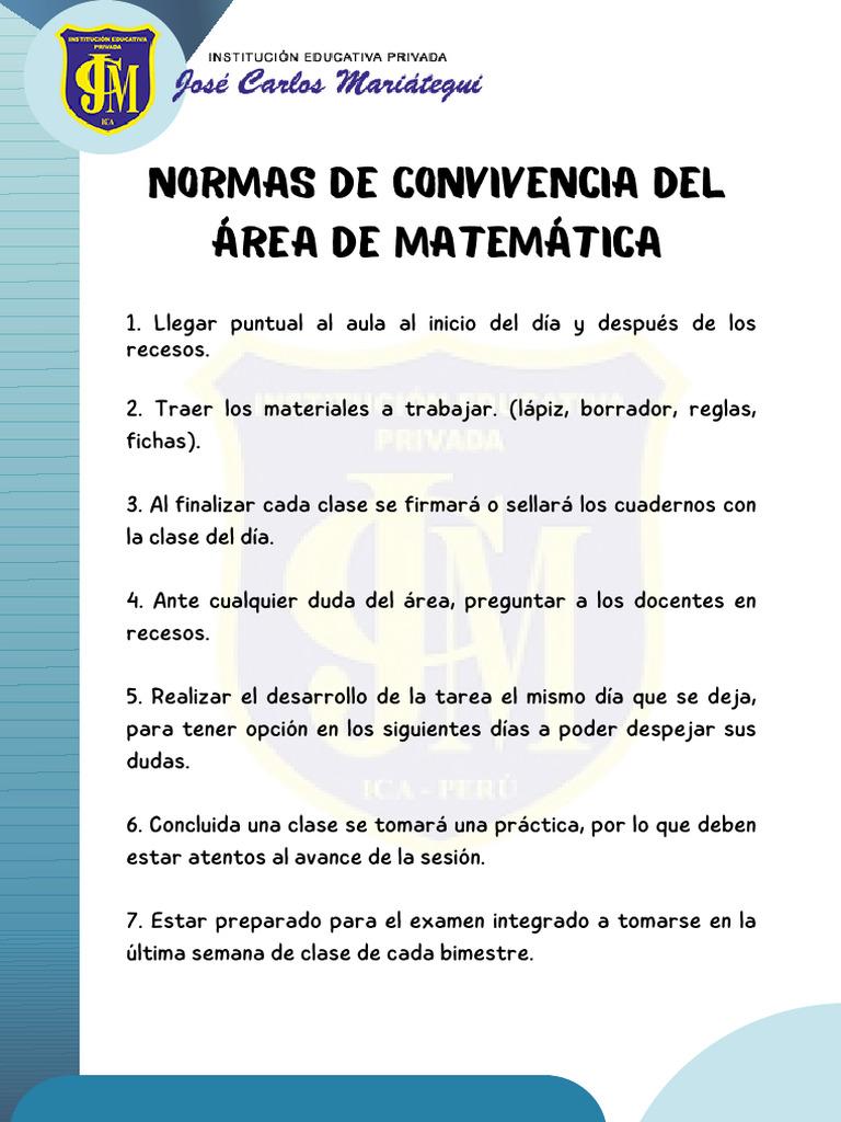 NORMA DE CONVIVENCIA DEL ÁREA DE MATEMÁTICA | PDF