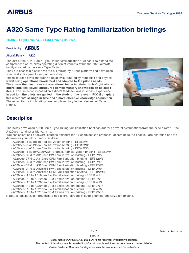 A320 Same Type Rating Familiarization Briefings - 27032024 | PDF | Airliner | Aircraft