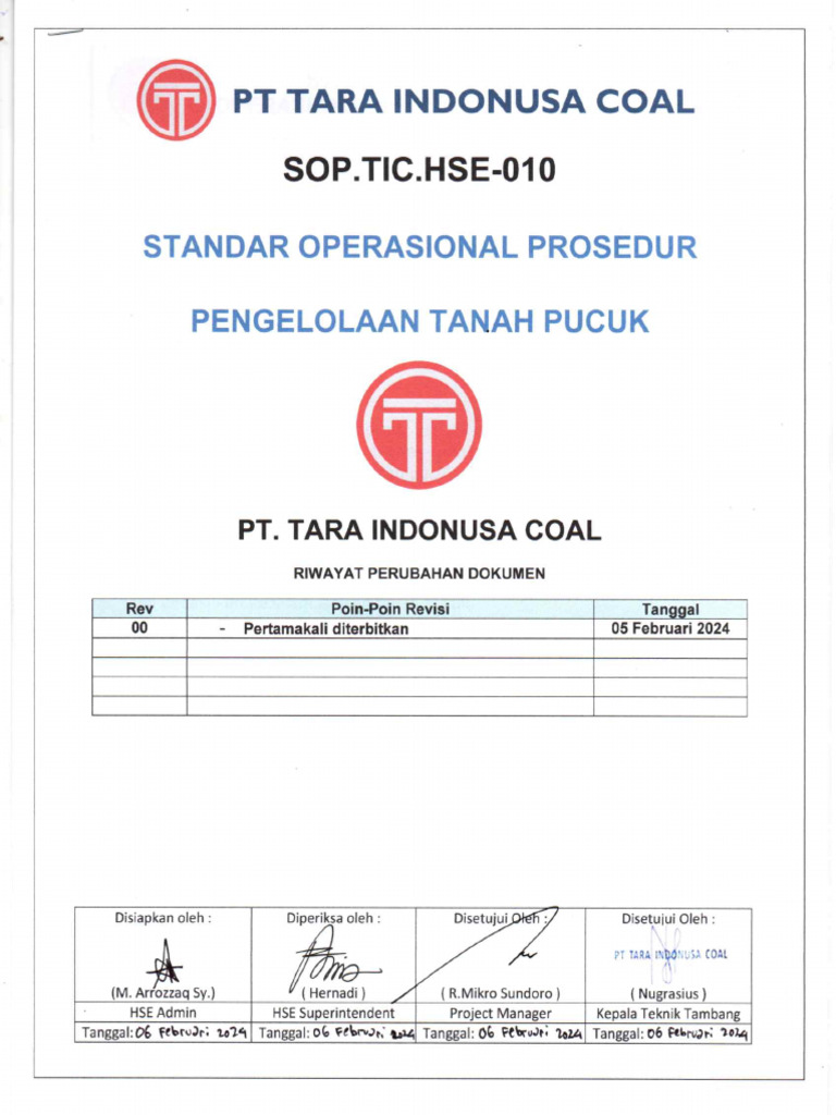 SOP TIC 010 - Pengelolaan Tanah Pucuk | PDF