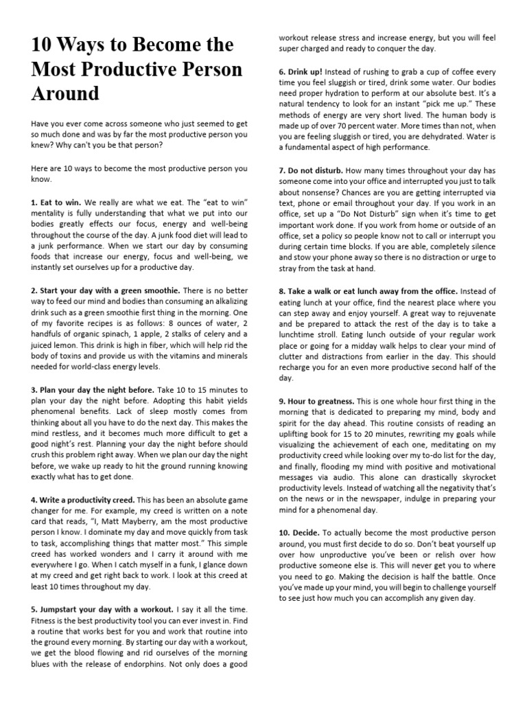 10 Ways To Become The Most Productive Person Around | PDF