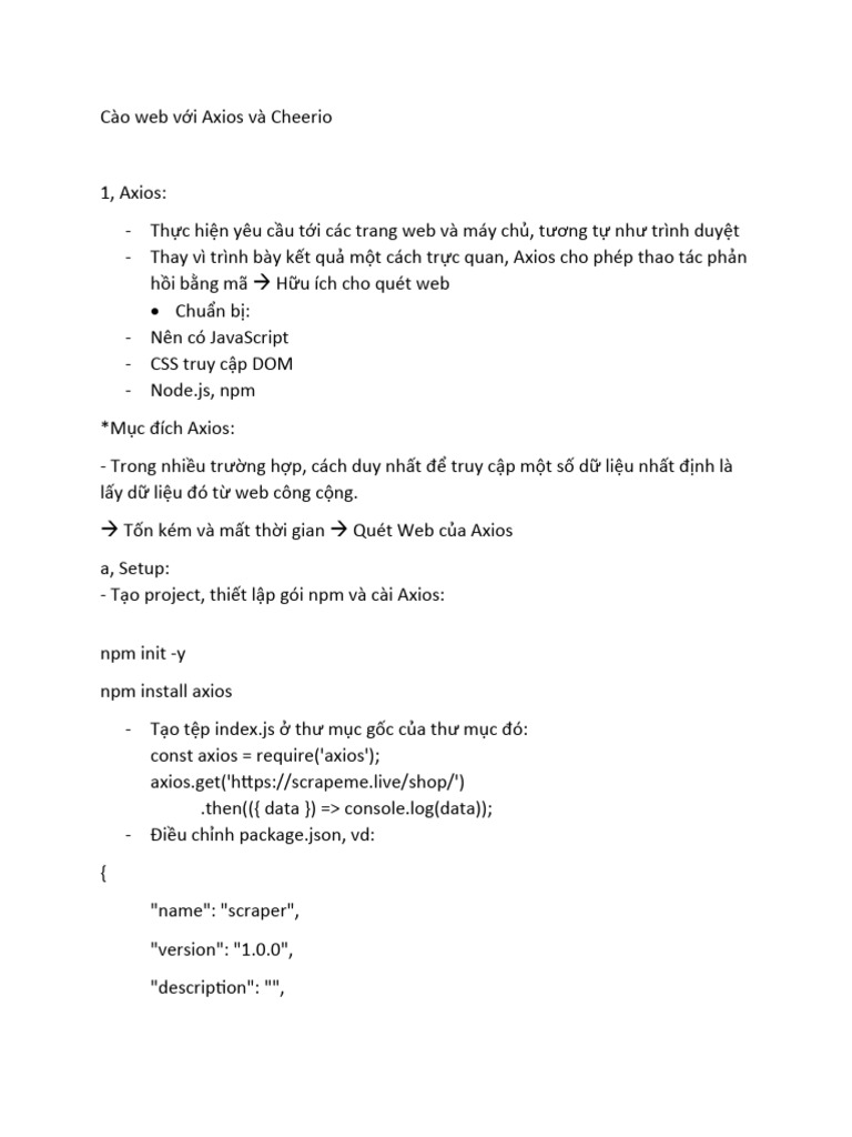 Cào Web V I Axios Và Cheerio | PDF