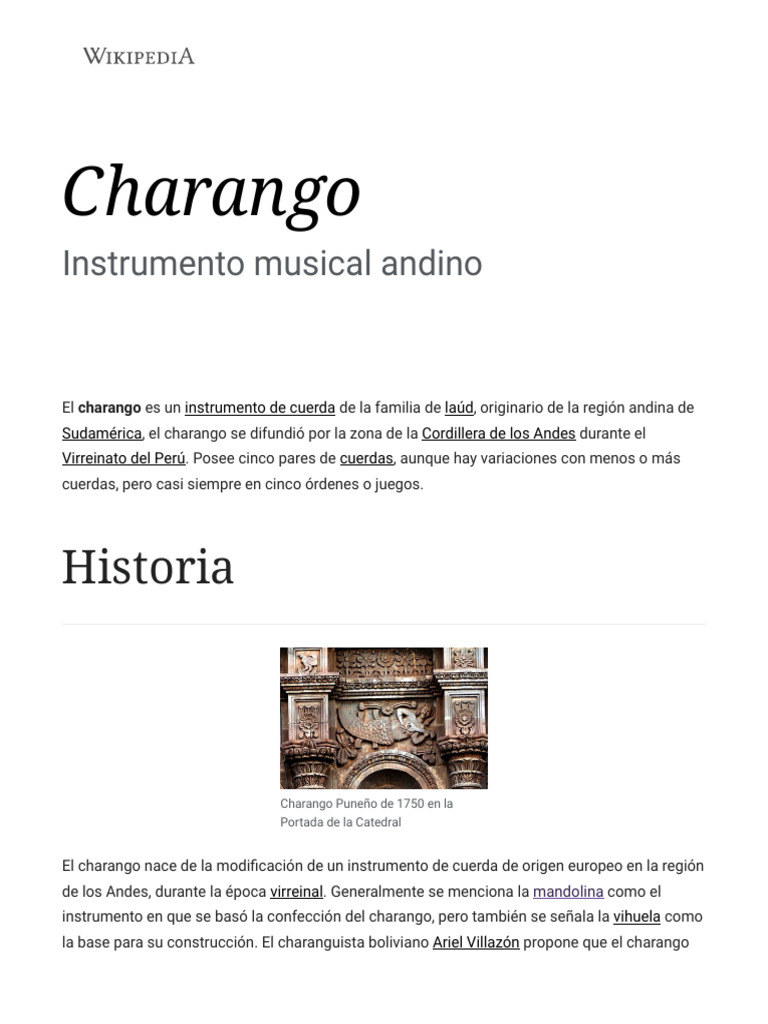 Charango - Wikipedia, La Enciclopedia Libre | PDF | Instrumentos musicales | Laúd de cuello