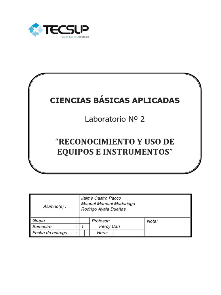 AYALA-PACCO-MAMANI Lab02 - Uso de Equipos e Instrumentos 2023 | PDF ...