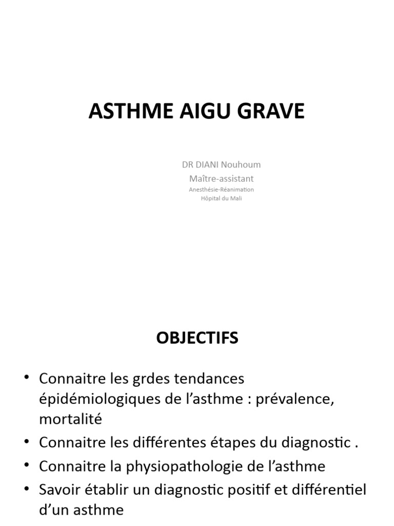 Asthme Aigu Grave : Diagnostic et Prise en Charge | PDF | Asthme ...