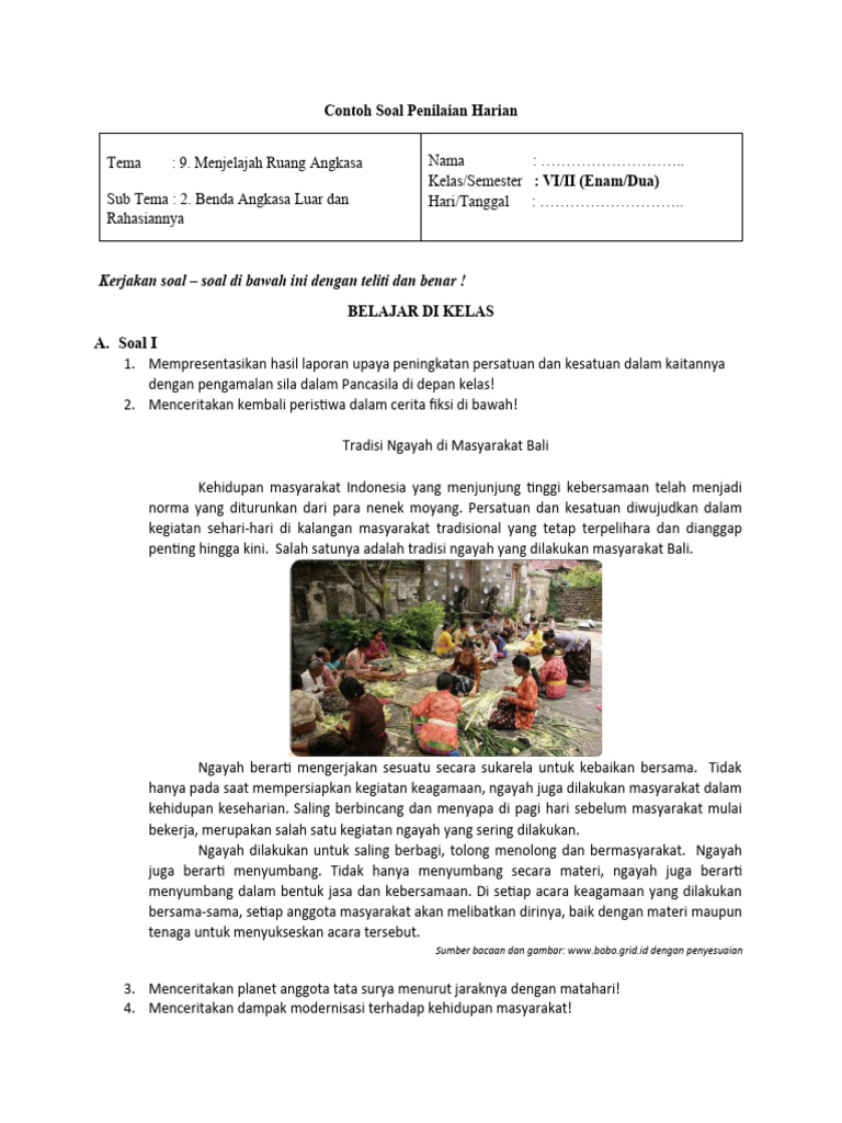 Soal Ki4 Kelas 6B Tema 9 Sub 2 | PDF | Travel | History