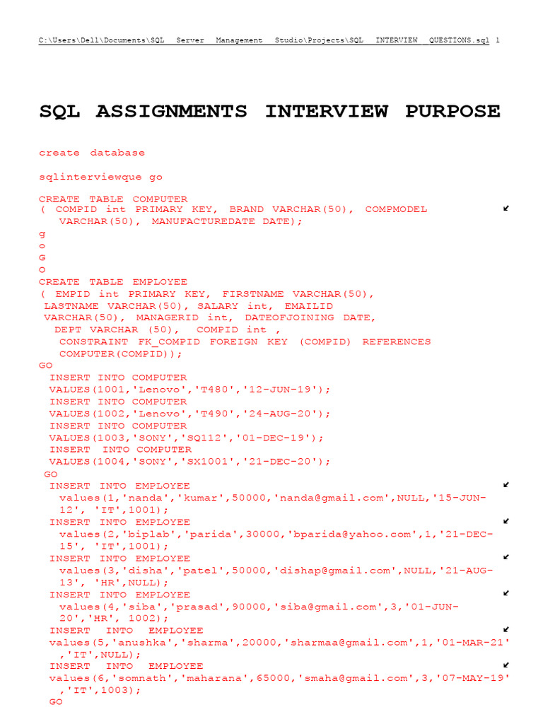 SQL.interview Question With Ans | PDF | Sql | Data Management Software