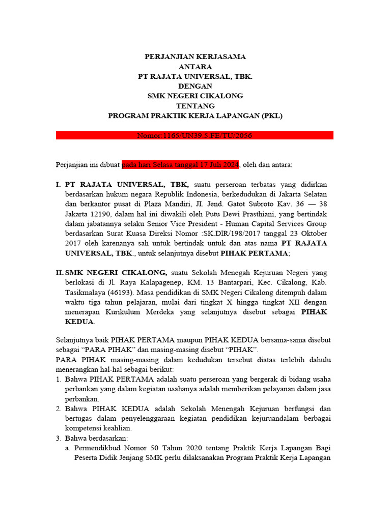 Perjanjian Kerjasama | PDF