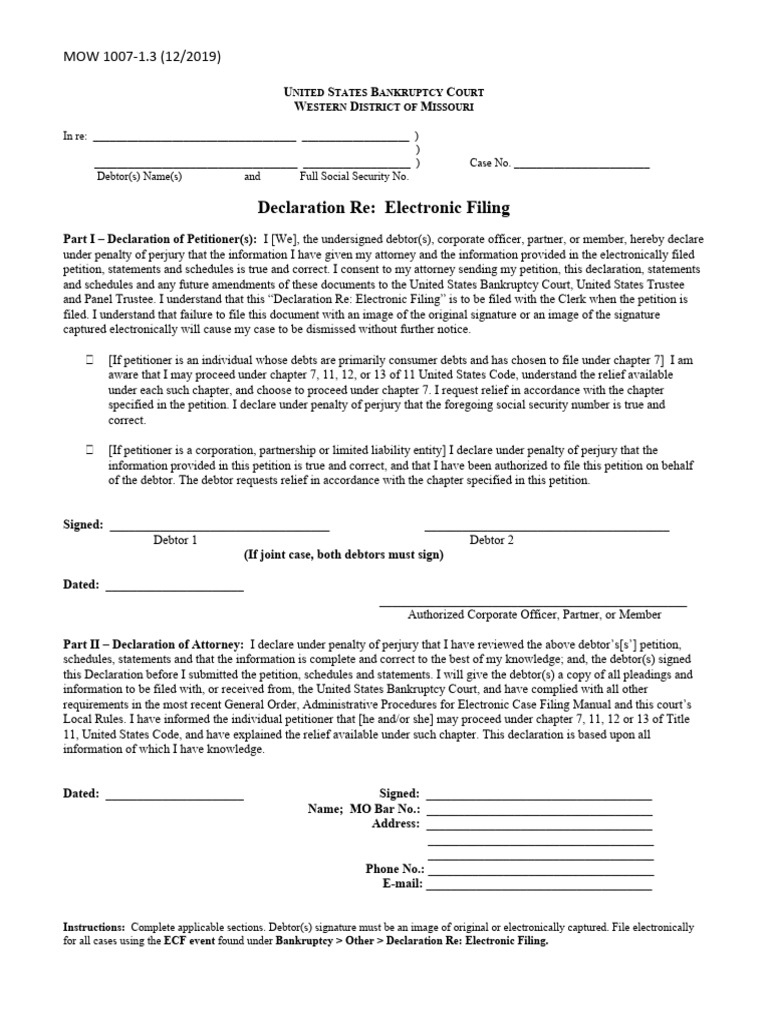 BK-declaration Re Electronic Filing | PDF | Chapter 7 | Bankruptcy