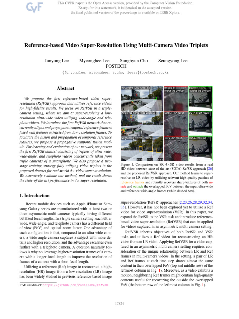 Lee Reference-Based Video Super-Resolution Using Multi-Camera Video Triplets CVPR 2022 Paper ...