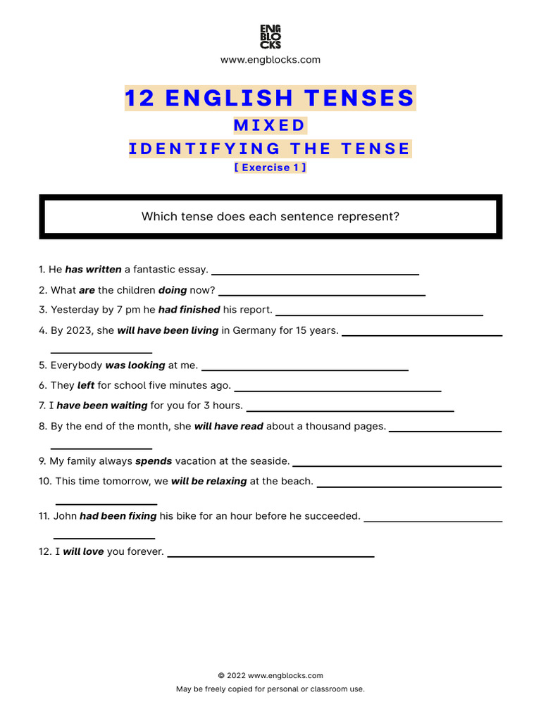 12 English Tenses Identifying The Tense | PDF