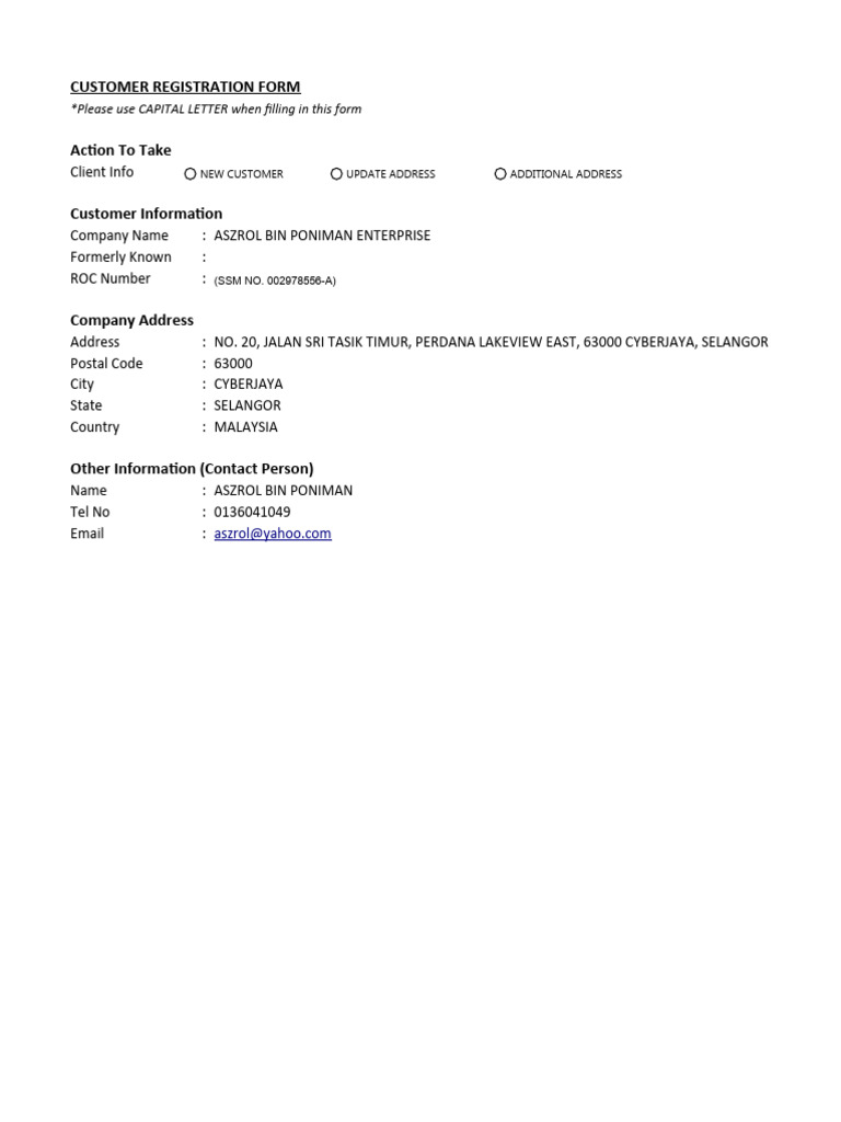 Customer Registration Form | PDF