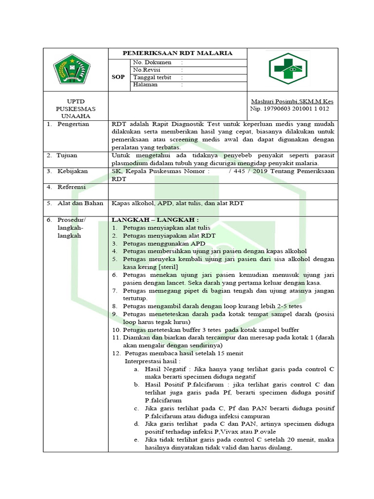 Sop RDT Malaria | PDF