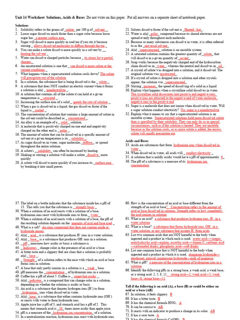 Chapter 8 Study Guide Key | PDF | Acid | Solvation