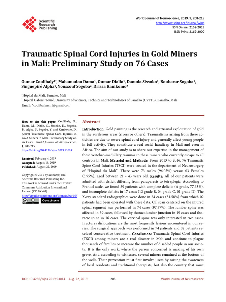32) Traumatic Spinal Cord Injuries in Gold Miners in Mali - Preliminary ...