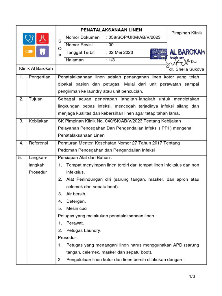 Sop Penatalaksanaan Linen | PDF