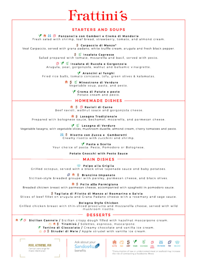Sandos Cancun Frattinis Menu 2024 | PDF
