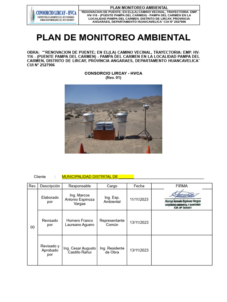 PLAN DE MONITOREO AMBIENTAL - PUENTE LIRCAY - Rev 01 | PDF | ruido | Contaminación