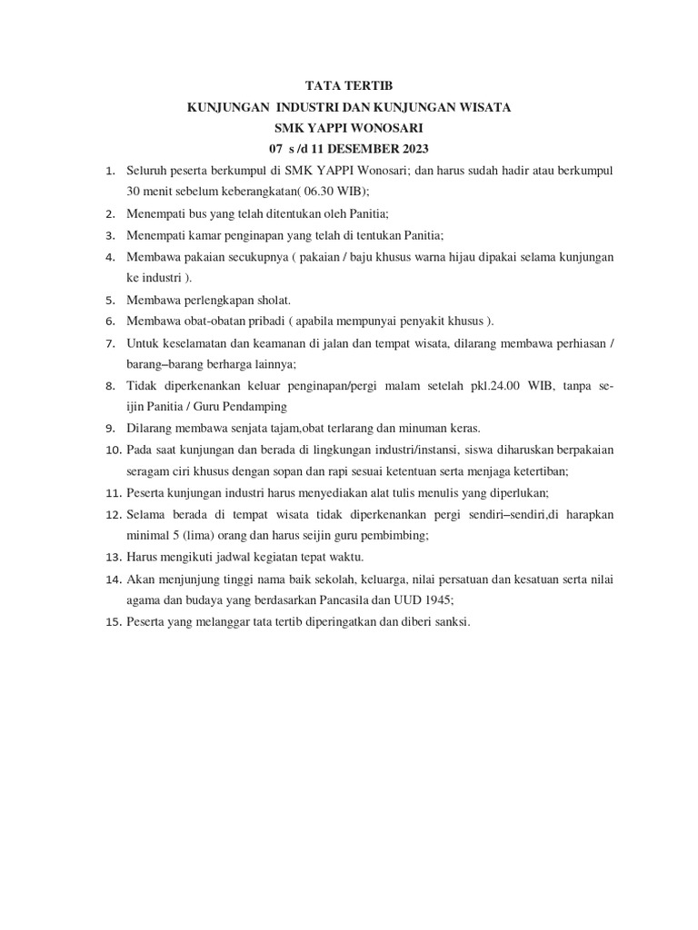 Tata Tertib Kunjungan Industri Pdf